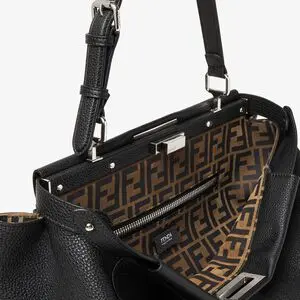 Fendi My Peekaboo Large Black Cuoio Romano Leather And Ff Split-leather Bag